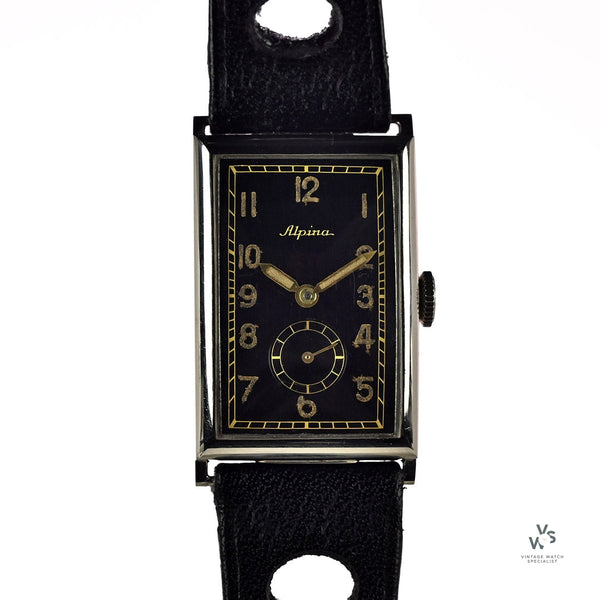 Alpina Art Deco Tank Case - Black Gilt Dial - c.1938 – Vintage Watch ...